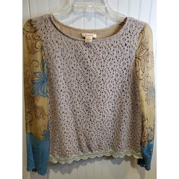 Sundance | Tops | Sundance Size Xs Silk Lace Round Neck Sheer ...